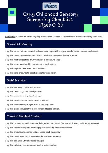 Early Childhood Sensory Screening Checklist - Achieve Beyond
