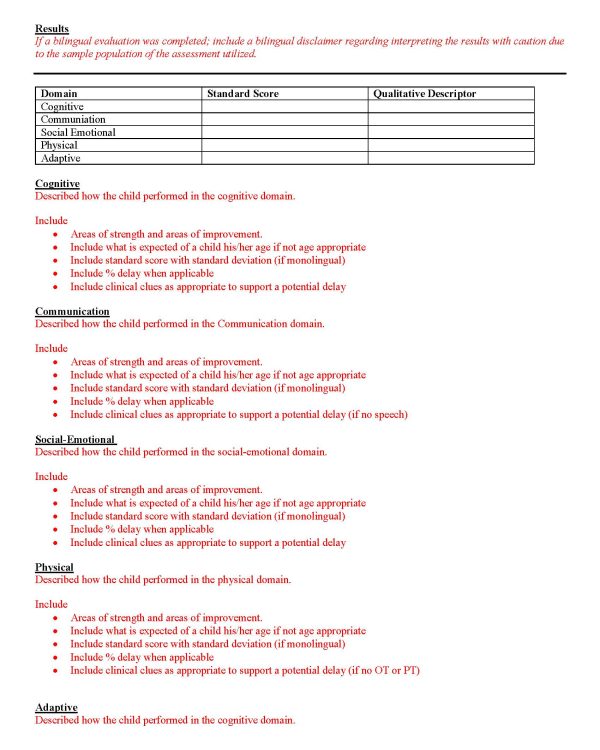Sample Developmental EI Evaluation Template Westchester - Achieve Beyond